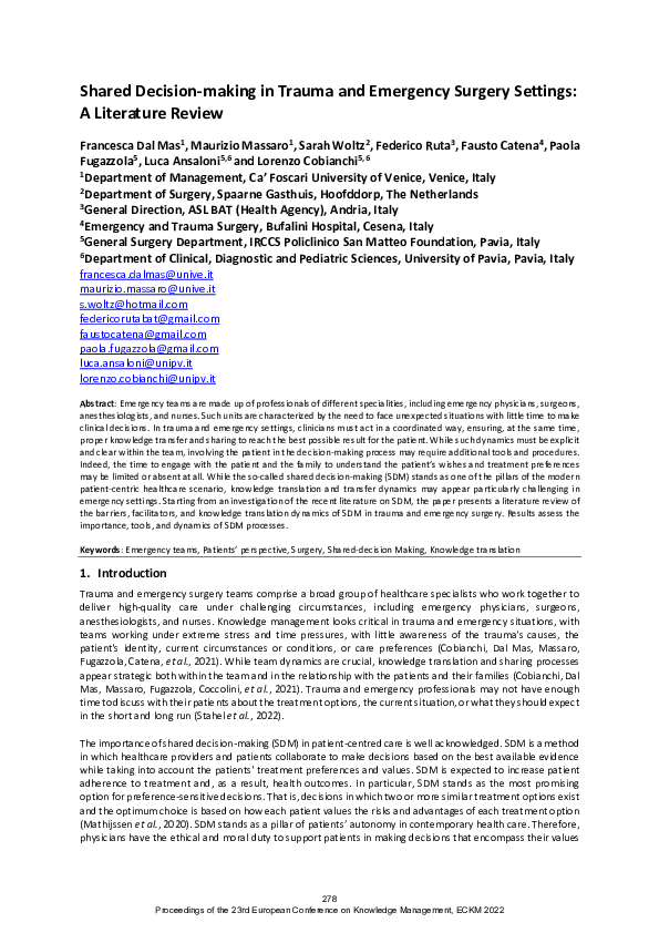 (PDF) Shared Decision-making in Trauma and Emergency Surgery Settings ...