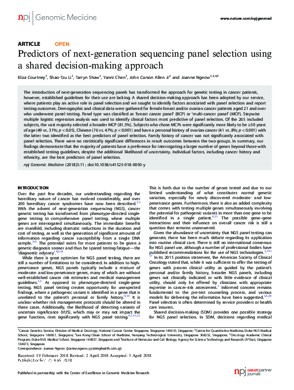 (PDF) Predictors of next-generation sequencing panel selection using a ...