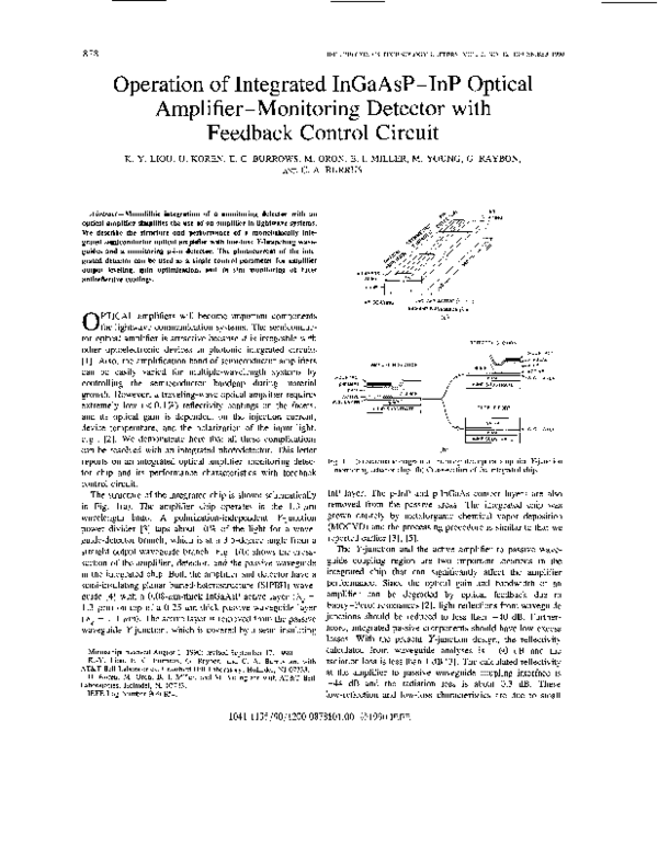 (PDF) Operation of integrated InGaAsP-InP optical amplifier-monitoring detector with feedback ...