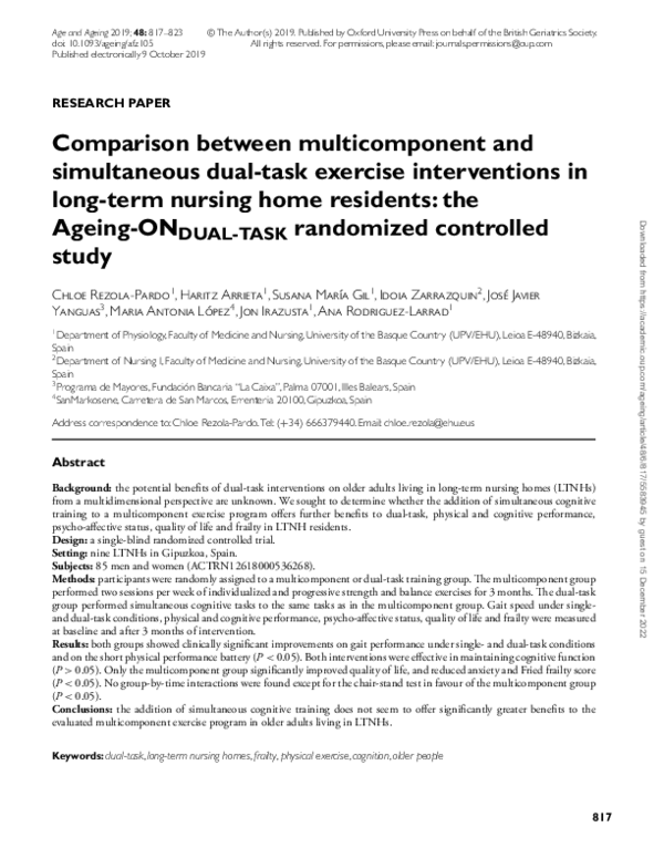 Pdf Comparison Between Multicomponent And Simultaneous Dual Task Exercise Interventions In