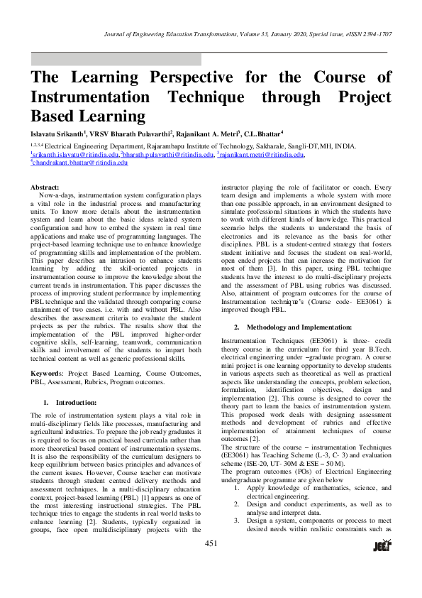 (PDF) The Learning Perspective for the Course of Instrumentation Technique through Project Based ...
