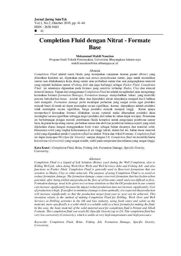(PDF) Completion Fluid dengan Nitrat - Formate Base