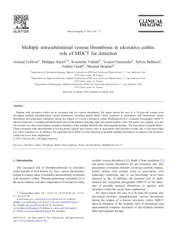(PDF) Multiple intra-abdominal venous thrombosis in ulcerative colitis ...