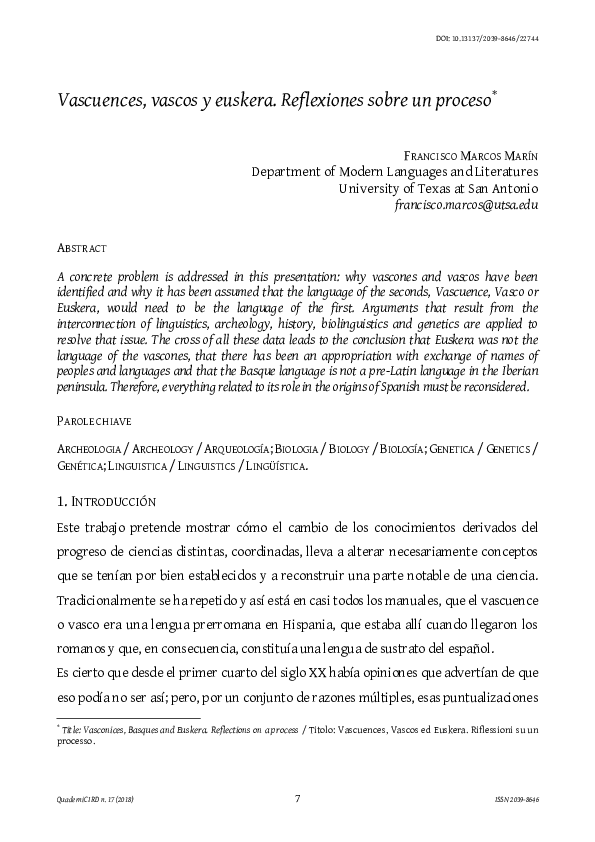 (PDF) Vascuences, vascos y euskera. Reflexiones sobre un proceso