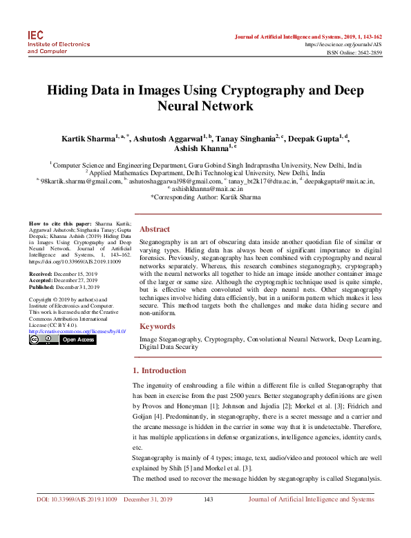 Pdf Hiding Data In Images Using Cryptography And Deep Neural Network