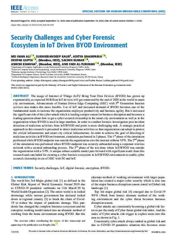 (PDF) Security Challenges and Cyber Forensic Ecosystem in IoT Driven BYOD Environment