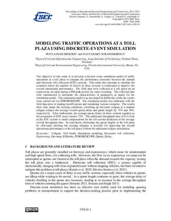 (PDF) MODELING TRAFFIC OPERATIONS AT A TOLL PLAZA USING DISCRETE-EVENT SIMULATION