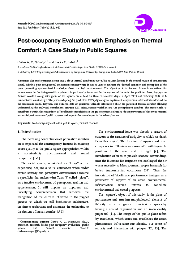 (PDF) Post-occupancy Evaluation with Emphasis on Thermal Comfort: A ...