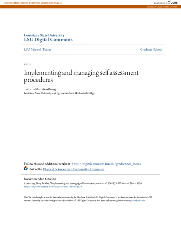 (PDF) Implementing and managing self assessment procedures