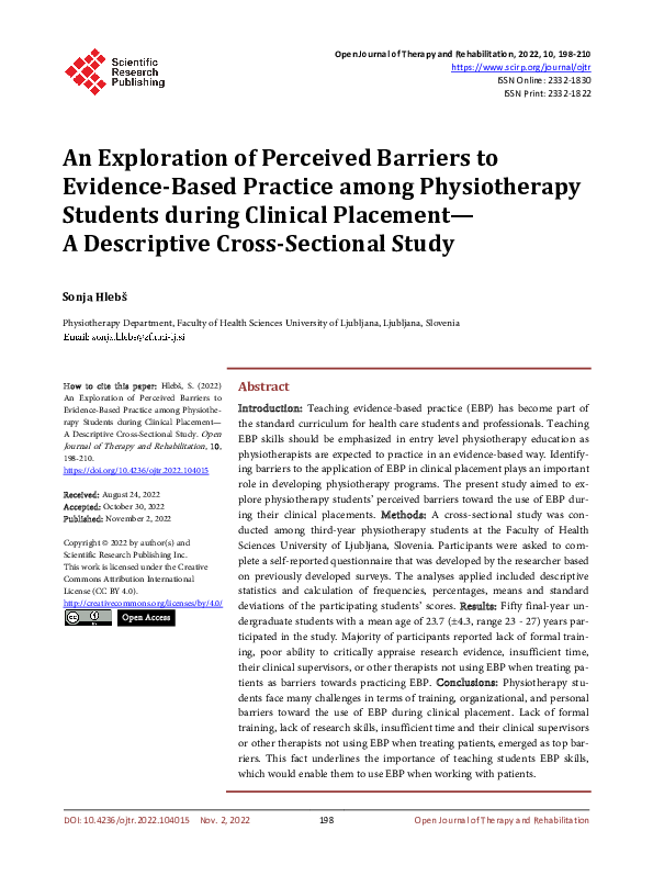 (PDF) An Exploration of Perceived Barriers to Evidence-Based Practice among Physiotherapy ...