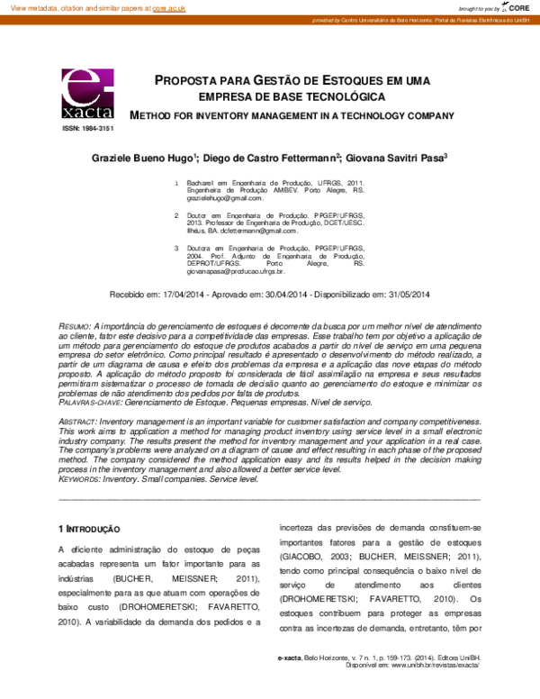 (PDF) Proposta Para Gestão De Estoques Em Uma Empresa De Base Tecnológica