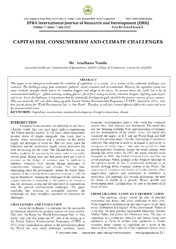 (PDF) CAPITALISM, CONSUMERISM AND CLIMATE CHALLENGES EPRA International ...