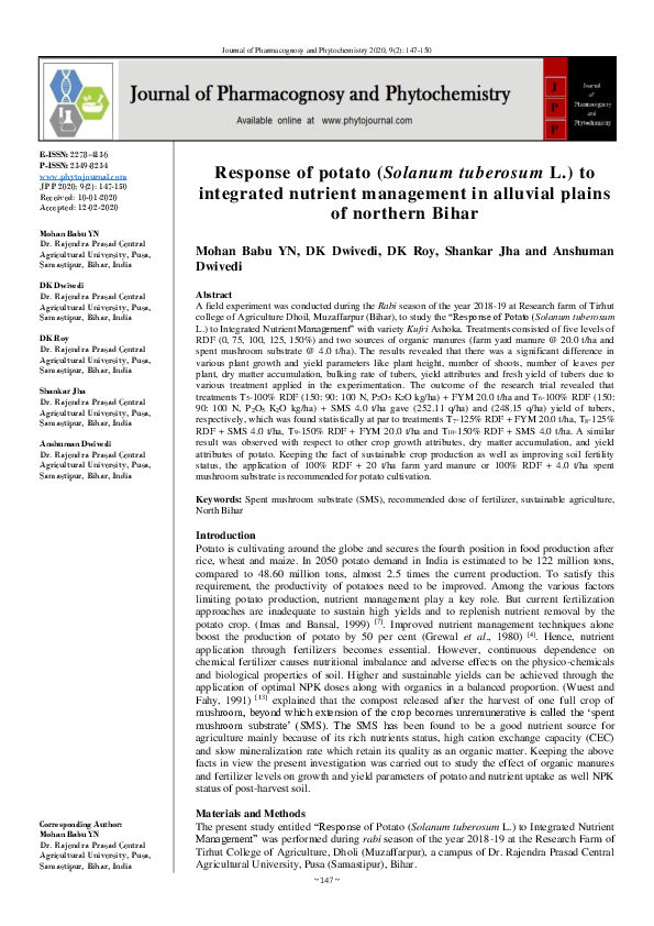 (PDF) Response of potato (Solanum tuberosum L.) to integrated nutrient management in alluvial ...