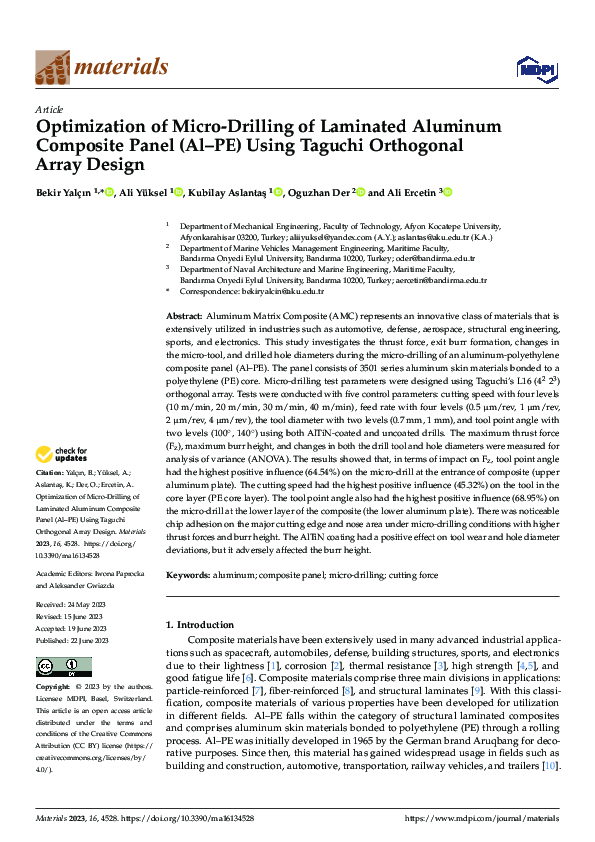 (PDF) Optimization of Micro-Drilling of Laminated Aluminum Composite Panel (Al–PE) Using Taguchi ...