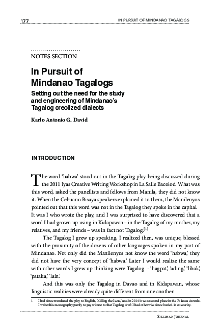 (PDF) In Pursuit of Mindanao Tagalogs Setting out the need for the ...