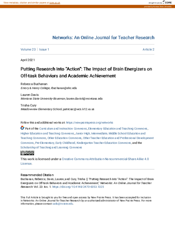 (PDF) Putting Research Into “Action”: The Impact of Brain Energizers on ...