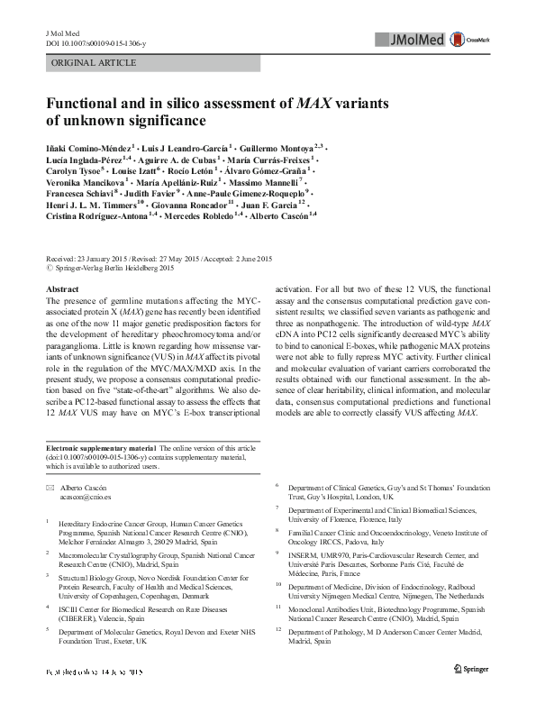 (PDF) Functional and in silico assessment of MAX variants of unknown significance
