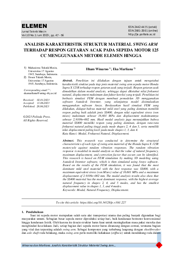 (PDF) Analisis Karakteristik Struktur Material Swing Arm Terhadap ...