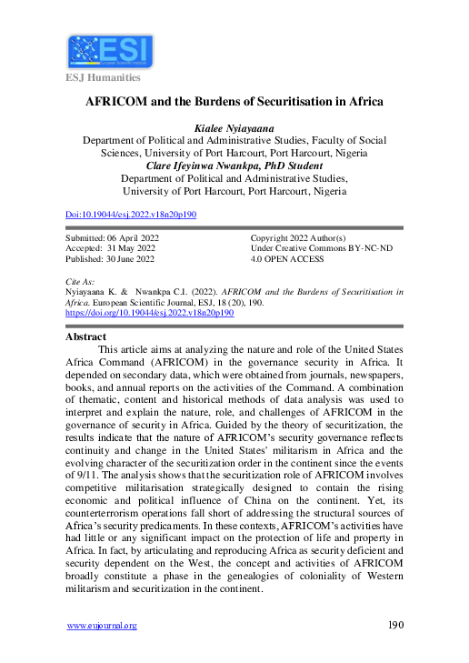 (PDF) AFRICOM and the Burdens of Securitisation in Africa