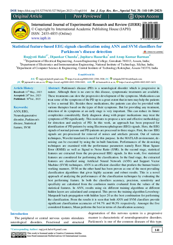 Pdf Statistical Feature Based Eeg Signals Classification Using Ann And Svm Classifiers For