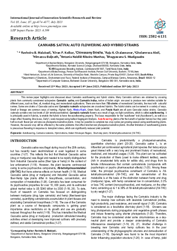 (PDF) CANNABIS SATIVA: AUTO FLOWERING AND HYBRID STRAINS