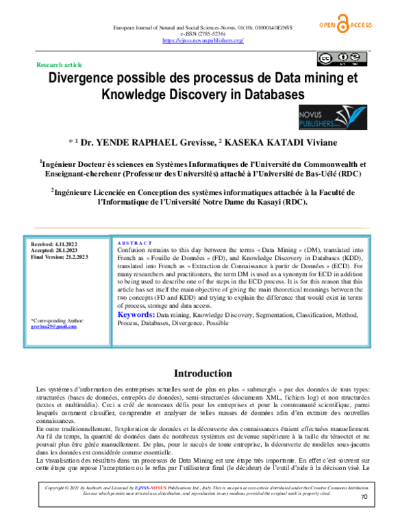 (PDF) Divergence possible des processus de Data mining et Knowledge Discovery in Databases.