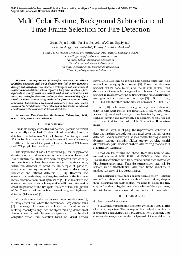 (PDF) Multi color feature, background subtraction and time frame selection for fire detection