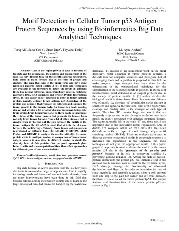 (PDF) Motif Detection in Cellular Tumor p53 Antigen Protein Sequences by using Bioinformatics ...