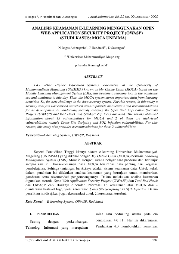 Pdf Analisis Keamanan E Learning Menggunakan Open Web Application