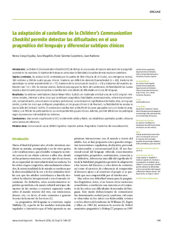 (PDF) La adaptación al castellano de la Children’s Communication ...