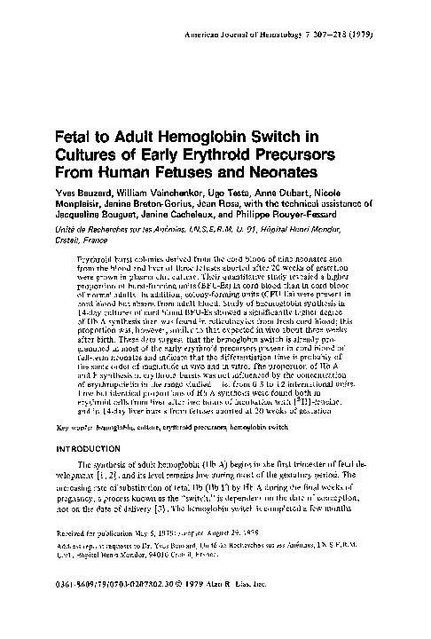 (PDF) Fetal to adult hemoglobin switch in cultures of early erythroid ...