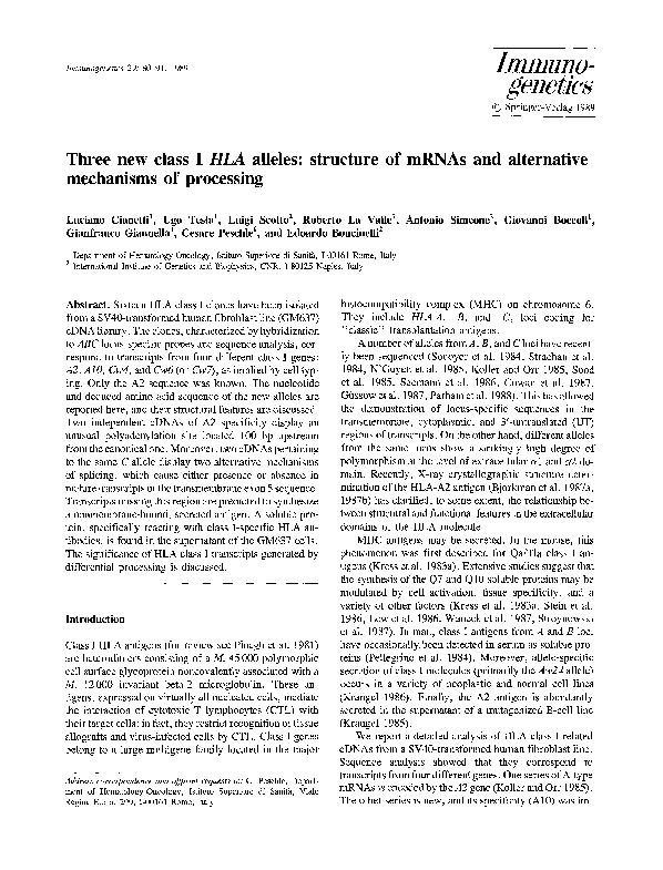 (PDF) Three new class I HLA alleles: structure of mRNAs and alternative ...