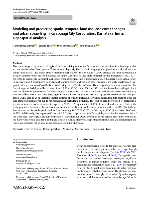 (PDF) Modeling and predicting spatio-temporal land use land cover changes and urban sprawling in ...