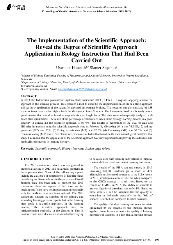 (PDF) The Implementation of the Scientific Approach: Reveal the Degree ...