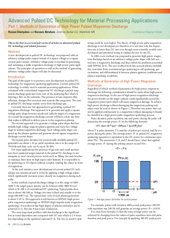 (PDF) Advanced Pulsed DC Technology for Material Processing ...