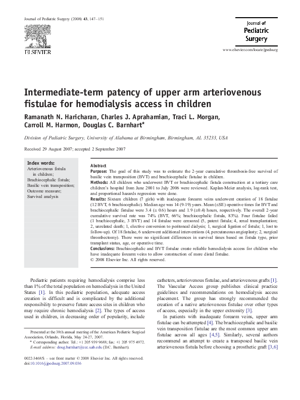 (PDF) Intermediate-term patency of upper arm arteriovenous fistulae for ...