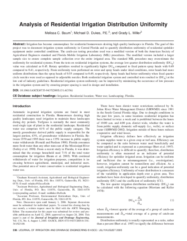(PDF) Analysis of Residential Irrigation Distribution Uniformity