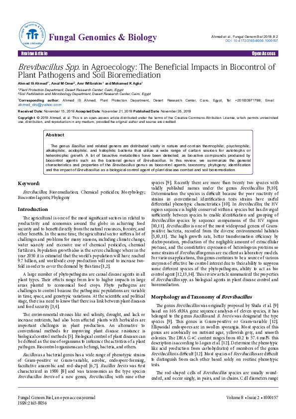 (PDF) Brevibacillus Spp. in Agroecology: The Beneficial Impacts in ...