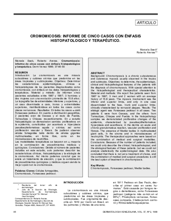 (PDF) Cromomicosis: Informe De Cinco Casos Con Énfasis Histopatologico ...