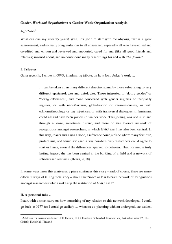 (PDF) Gender, Work and Organization : A gender-work-organization analysis