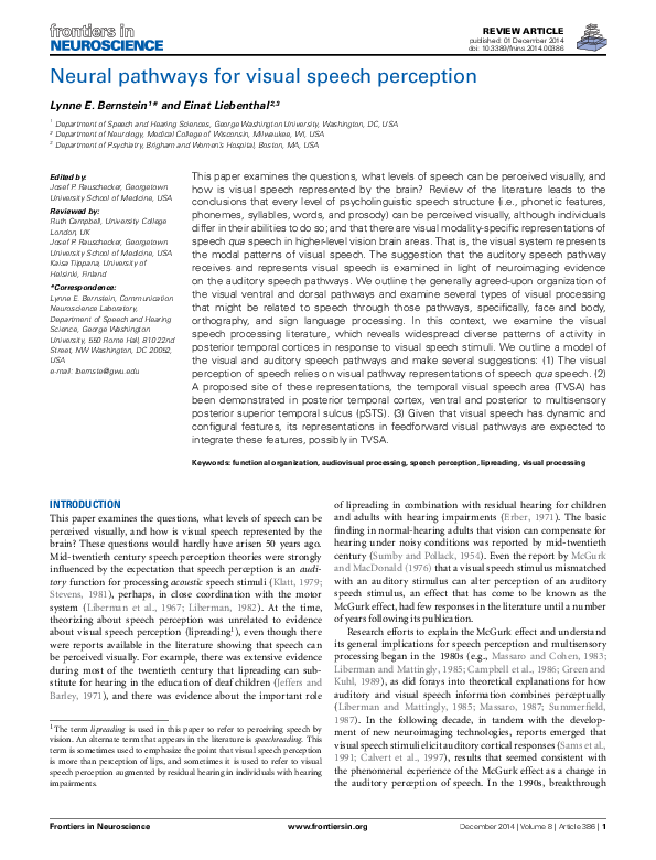 (PDF) Neural pathways for visual speech perception