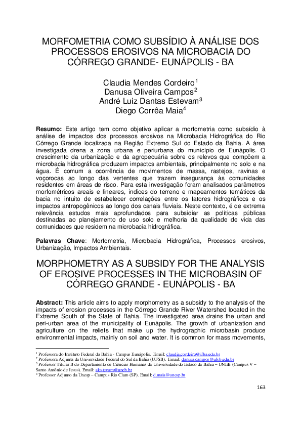 (PDF) Morfometria Como Subsídio À Análise Dos Processos Erosivos Na ...