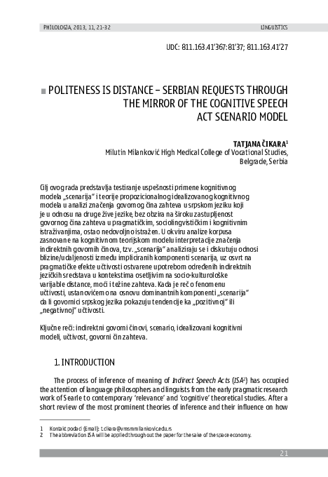 (PDF) Politeness is Distance — Serbian Requests Through the Mirror of ...