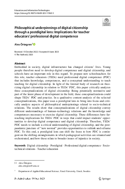(PDF) Philosophical underpinnings of digital citizenship through a postdigital lens ...