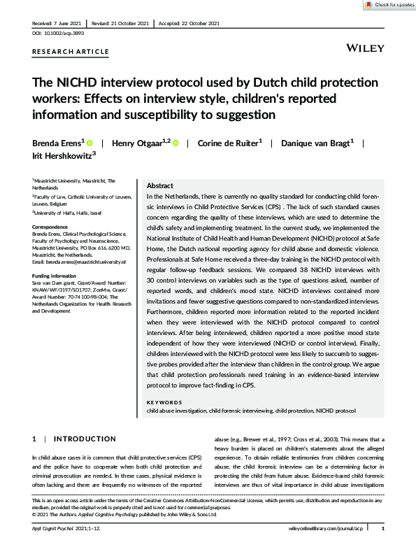 (PDF) The NICHD Interview Protocol Used by Dutch Child Protection ...