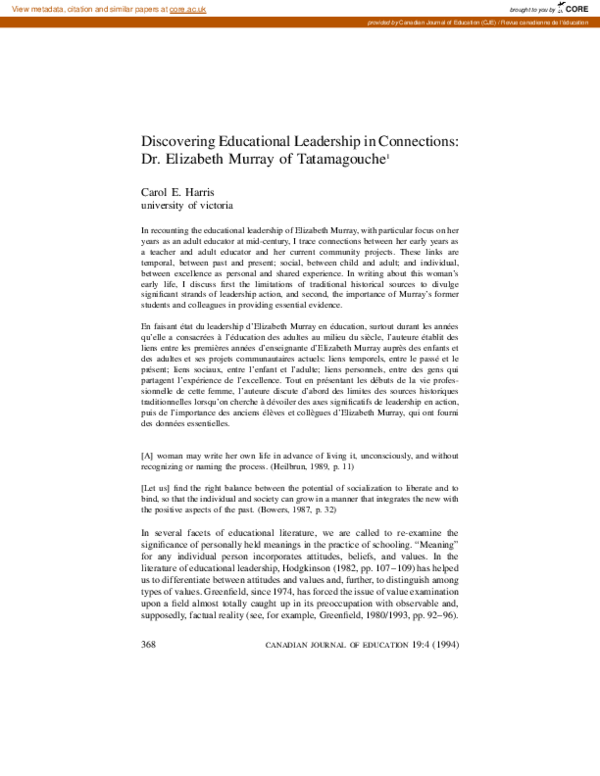 (PDF) Discovering Educational Leadership in Connections: Dr. Elizabeth ...