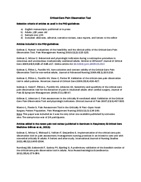 (PDF) Critical-Care Pain Observation Tool