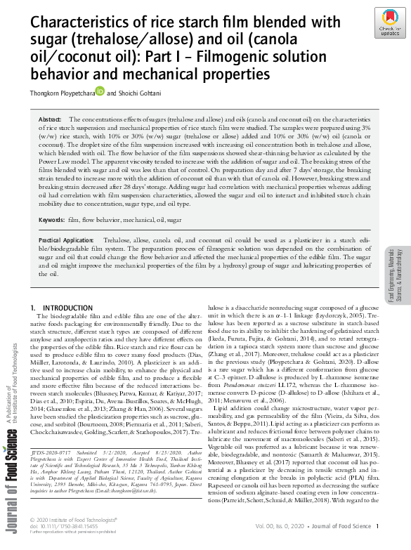 (PDF) Characteristics of rice starch film blended with sugar (trehalose ...