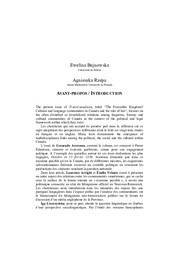 (PDF) Avant-propos / Introduction
