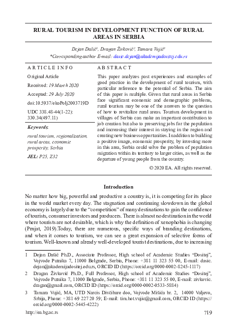 Pdf Rural Tourism In Development Function Of Rural Areas In Serbia